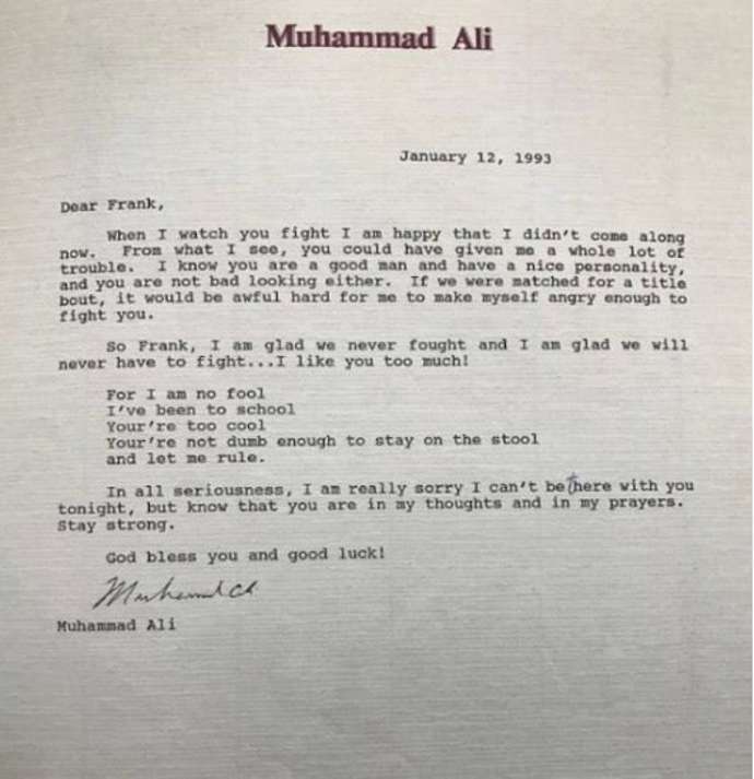 Muhammad Ali letter to Frank Bruno » The MALESTROM